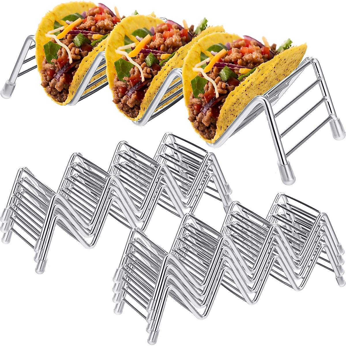 8 Pcs Taco Holders Set Stainless Steel Taco Holder Stand Shell Taco Stand Stackable Taco Plates for Taco Bar Gifts Accessories Rack, Holds 3 or 4 Hard Tacos for Baking as Truck Tray, Dishwasher Safe