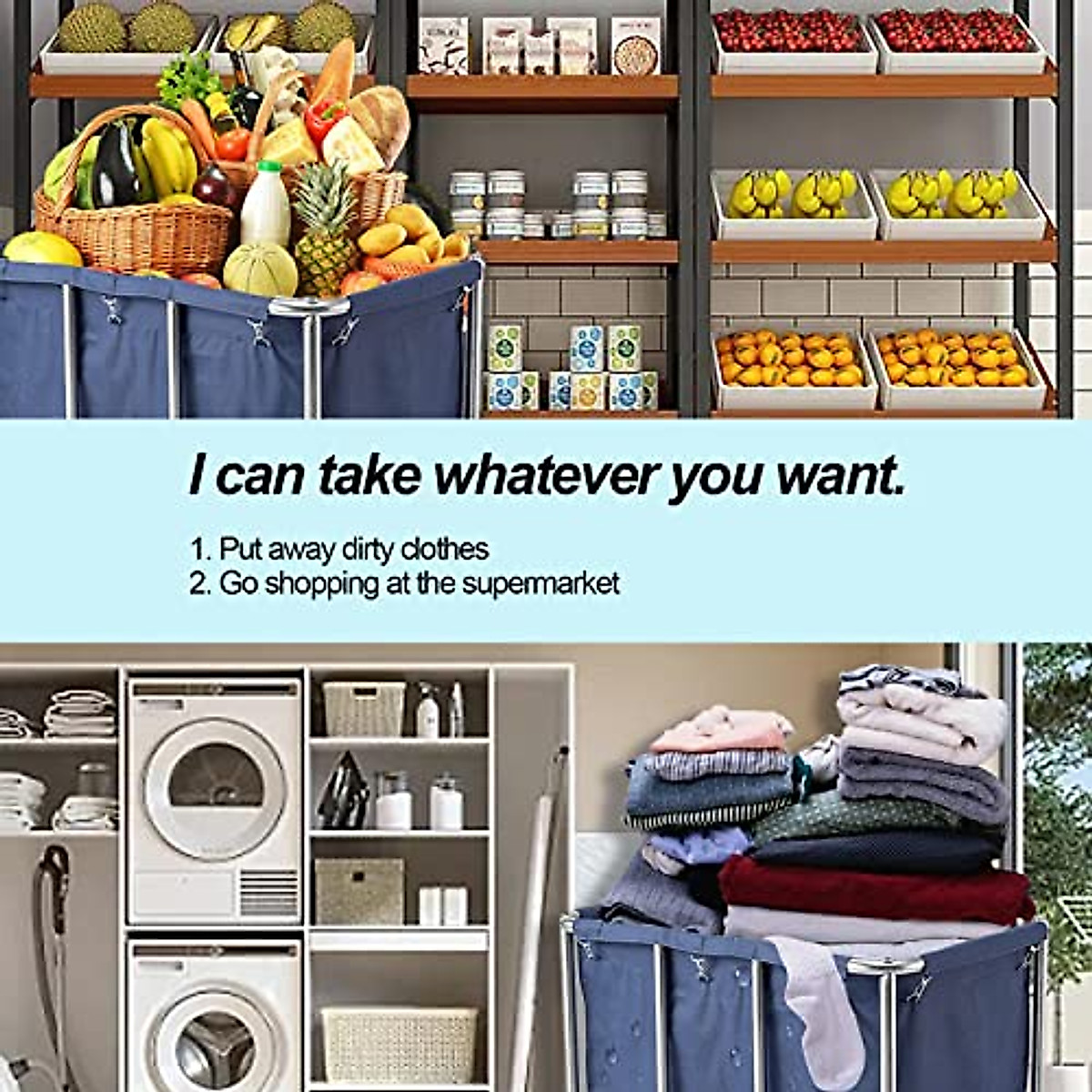 XIJIXILI Laundry Basket with Wheels,Heavy Duty Commercial Laundry Cart 12 Bushel (400L) Large Industrial Rolling Laundry Cart Hamper with Removable Liner Bag 300 LBS Weight Capacity