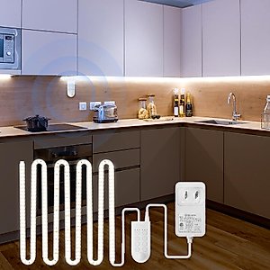 JESLED Under Cabinet Lights with Light & Motion Sensor, Dimmable and Adjustable 2700K to 10000K, 3 Working Modes, Timer, IP67, 9.8 ft LED Strip Lights for Cabinet, Counter, Shelf, Bed, Room