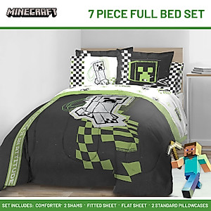 Jay Franco Minecraft Creeper Full Size Comforter Set - 7 Piece Bedding Includes Sheet Set & Pillow Covers - Super Soft Green & Gray Kids Bedding