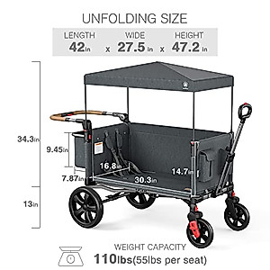 EVER ADVANCED Side-Unzip Wagon Stroller for 2 Kids, Push Pull Stroller with Adjustable Handle-Bar, Easy Access Front Zipper Door, 5-Point Harness Removable UV-Protection Canopy Shock-Absorbing Wheels