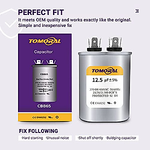 12.5 MFD Capacitor for AC,12.5uF ±5% 370VAC/440 Volt CBB65 Oval Run Start Capacitor for Air Conditioner Condenser Straight Cool or AC Motor and Fan Starting or Heat Pump Air Conditioner