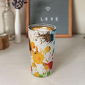 GTKSYNVE Reusable Coffee Mug with Lid and Handle, Abstract Paint Splashes Tumbler for Hot & Cold Drinks 16oz Stainless Steel Insulated Coffee Tumblers Double Wall Vacuum Thermal Cup