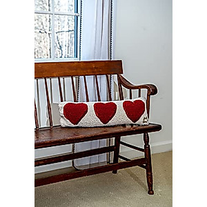 Chandler 4 Corners Artist-Designed Three Hearts Hand-Hooked Wool Decorative Throw Pillow (8” x 24”) Valentine's Day Pillow for Couches & Beds - Low Maintenance - Pillow for Anniversary & Weddings