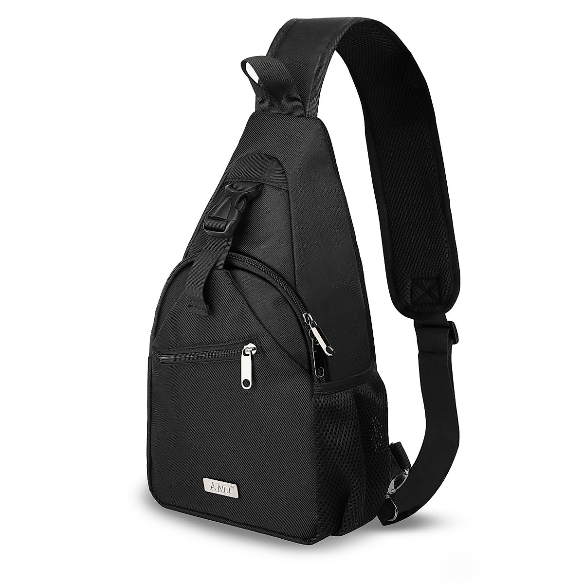 AMJ Crossbody Sling Bag, Shoulder Backpack Men Women, Chest Satchel Daypack for Hiking Travel (Black)