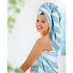 Jacquotha 6 Pack Cute Bath Towel Set Aqua Striped Pattern - Extra Soft, Lightweight, Quick Drying Towels for Bathroom Gym Spa Pool, Decrative Towels for Gifts