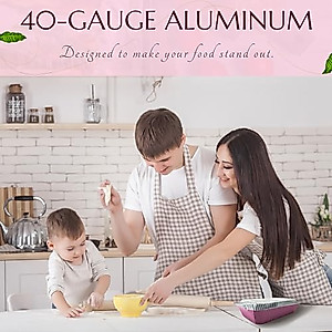 KitchenDance Colored Shallow Take Out Pans with Plastic lid - 1.5 Pounds Food Storage Aluminum Foil Baking Pan - Aluminum Pans Perfect for Cooking, Freezing, Preparing Food, 6417P (Pink, 125)