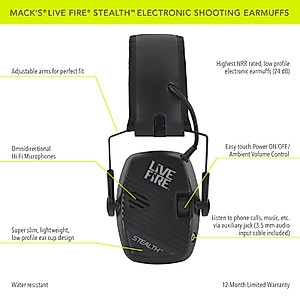 Mack's Live Fire Stealth Electronic Shooting Earmuffs for Hunting, Tactical, Target, Skeet and Trap Shooting