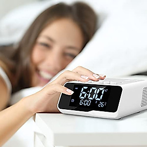 Alarm Clock with USB Ports, BTU Digital Alarm Clock Power Strip Surge Protector with 2 AC Outlets, 4 USB Ports, 6FT Power Cord, Adjustable Brightness and Snooze Function for Bedroom, Hotel