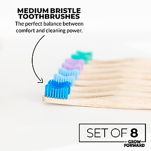 Grow Forward Premium Bamboo Toothbrushes Medium Bristles Toothbrushes - Manual Toothbrush Pack of 8 - Aesthetic Wooden Look - Natural Eco Friendly Sustainable Biodegradable Adult Tooth Brush