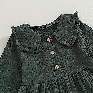 Mialoley Baby Girl Doll Collar Dress Long Sleeve Toddler Solid Color Ruffle A Line Spring Fall Casual Infant Sundress Button (Green, 18-24 Months)
