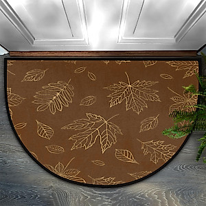 PuseTaer Fall Autumn Brown Maple Half Round Door mat Non-Slip Soft Half Circle Area Rug Washable Durable Decor Half Moon Hearth Rugs for Floor Indoor Living Room Bedroom Kitchen Fireplace Rug