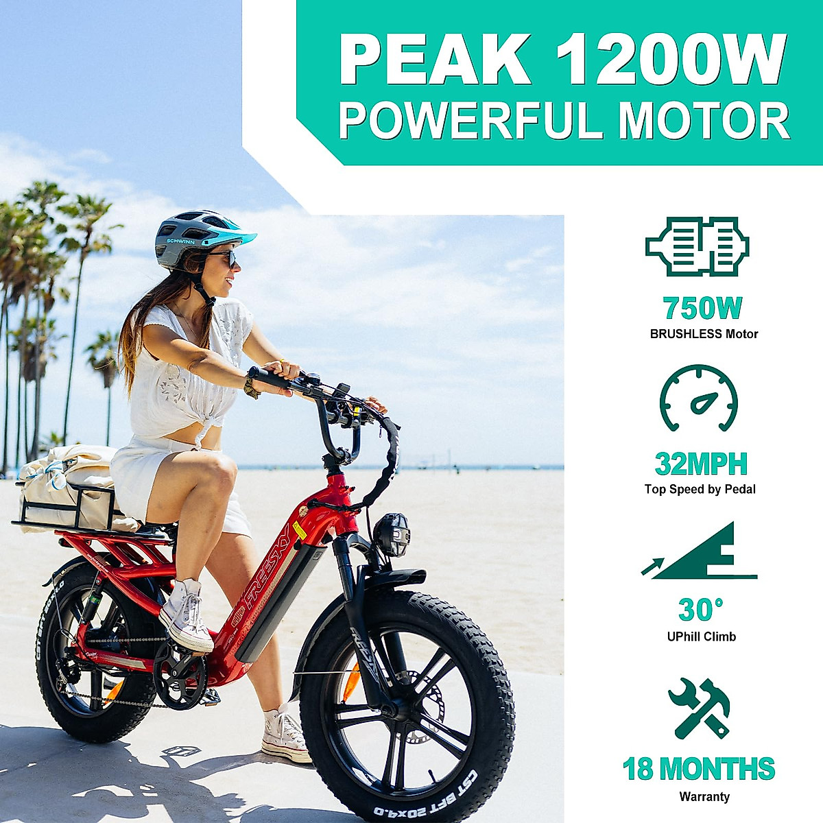 FREESKY Rocky 2025 Electric Bike for Adults 1200W Motor,90/105mile Range, 28+MPH Cargo Ebike with 48V 20/25Ah Samsung Battery Cell, 20x4 Fat Tires & Full Suspension Step-Through for Men/Women