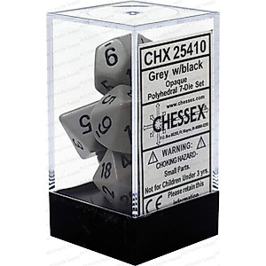Chessex DND Dice Set-Chessex D&D Dice-16mm Opaque Dark Grey and Black Plastic Polyhedral Dice Set-Dungeons and Dragons Dice ludes 7 Dice - D4 D6 D8 D10 D12 D20 D%, Various (CHX25410)