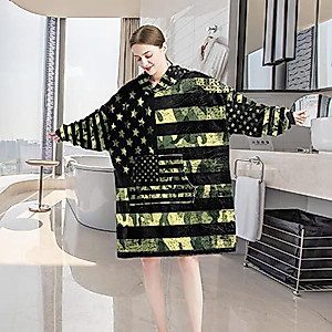 American Flag Camouflage Wearable Blanket Hoodie,Oversized Hooded Blanket Sweatshirt