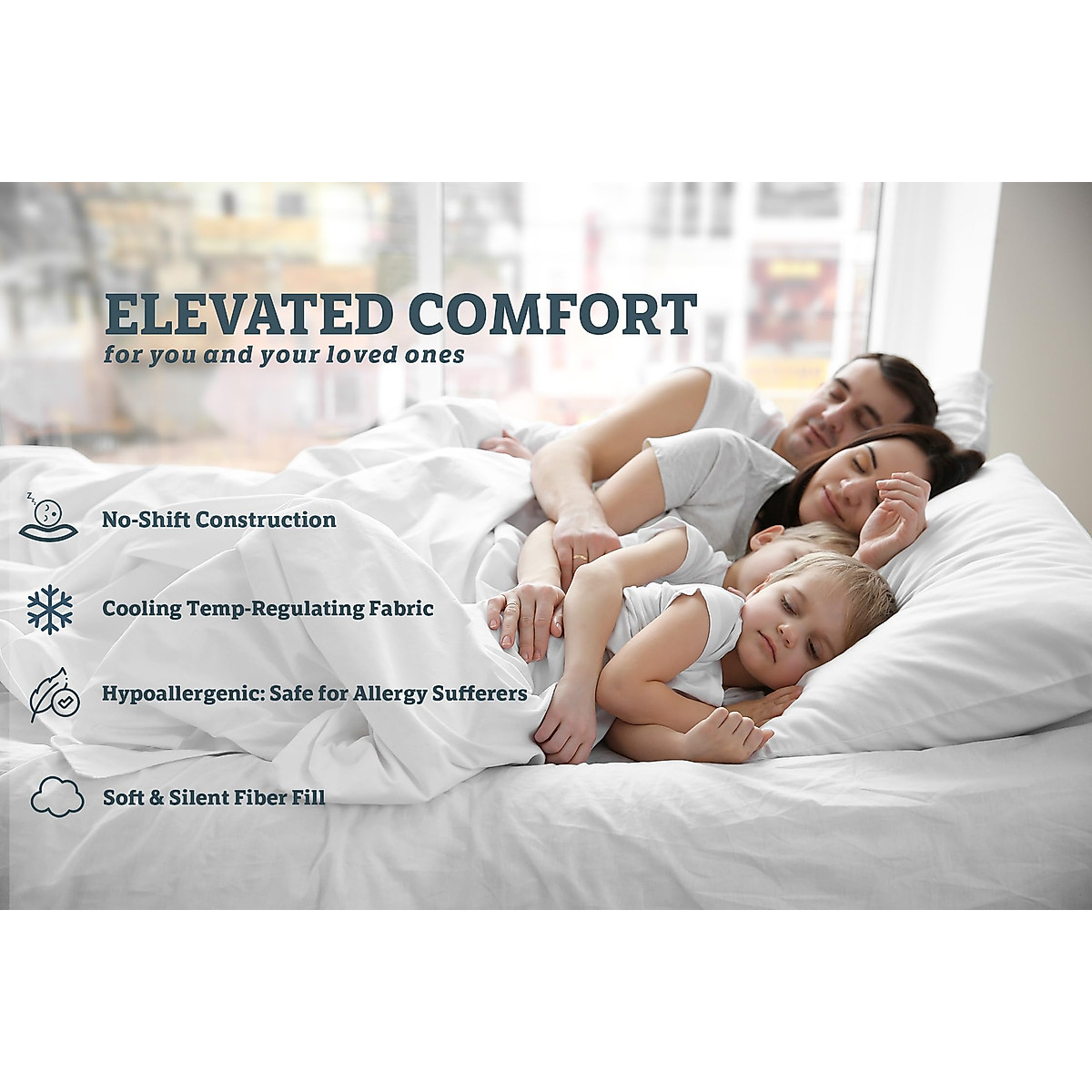 Digital Decor Set of Two 100% Cotton Hotel Down-Alternative Made in USA Pillows - Three Comfort Levels! (Silver, Standard)