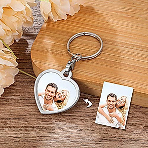 Nauchild Photo Keychain Personalized Heart Key Chain with Engraving Text/Name/Date Anniversary Keychain for Women/Men (silver 1)