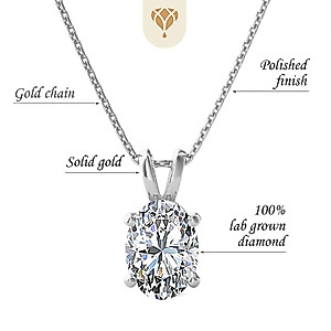 The Diamond Deal SI1-SI2 Clarity 1.00CT(1.00 Cttw) Cttw Lab-Grown Oval Shape Solitaire Diamond Pendant Necklace Womens |14k White Gold with 18" chain