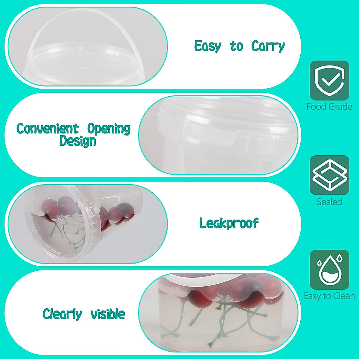 Innouse 10 Packs Clear Plastic Food Storage Containers, 0.8 L Round Ice Cream Bucket with Lid