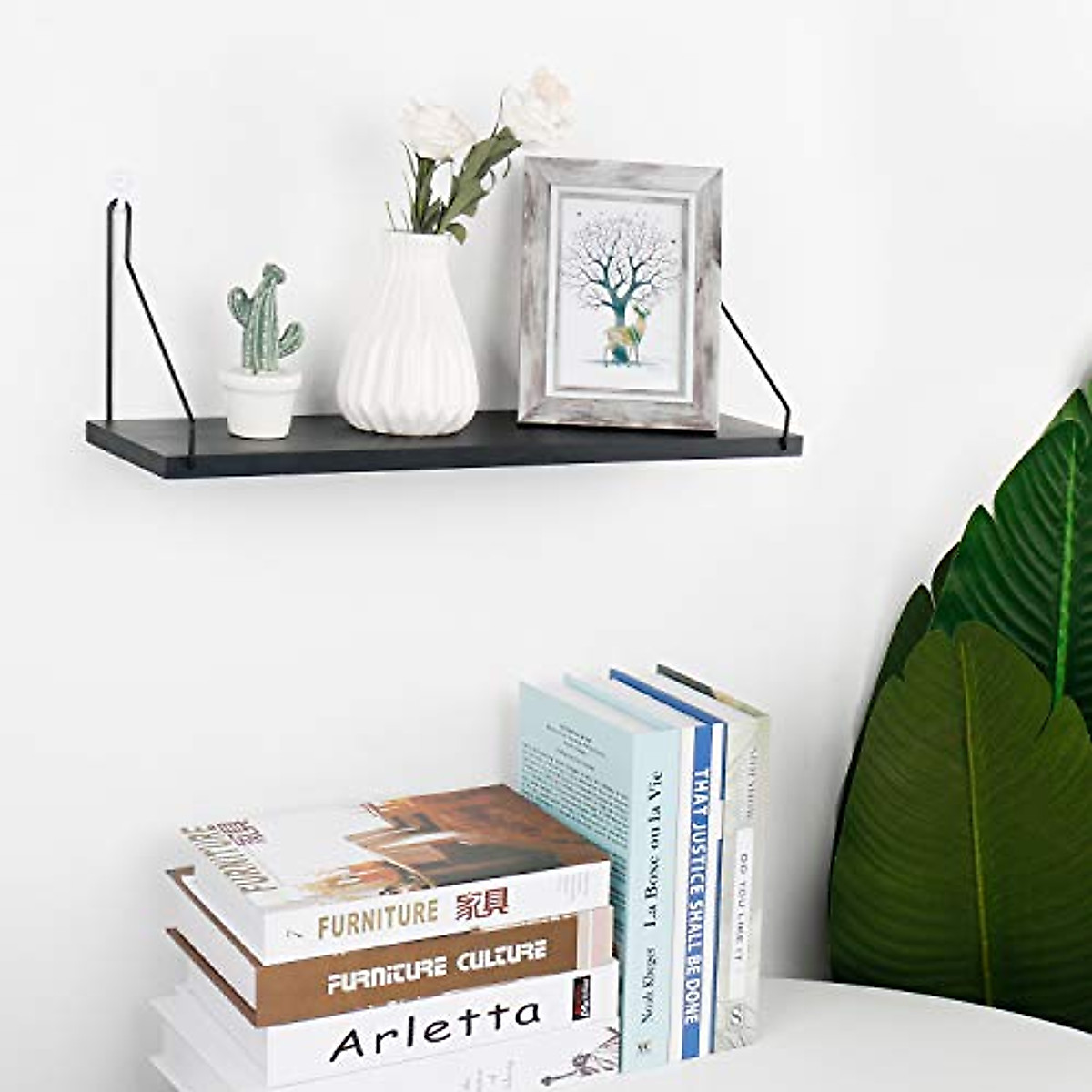 Floating Shelves Decorative Shelves Wooden Wall Mounted Shelf for Bedroom Living Room Kitchen and Office (Black,19.7 in)