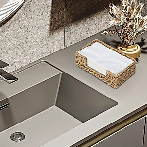 Graciadeco Bathroom Disposable Guest Towel Napkin Holder Long Seagrass Woven Rattan Wicker Table Dinner Paper Hand Guest Towel Napkin Basket Tray Caddy for Kitchen