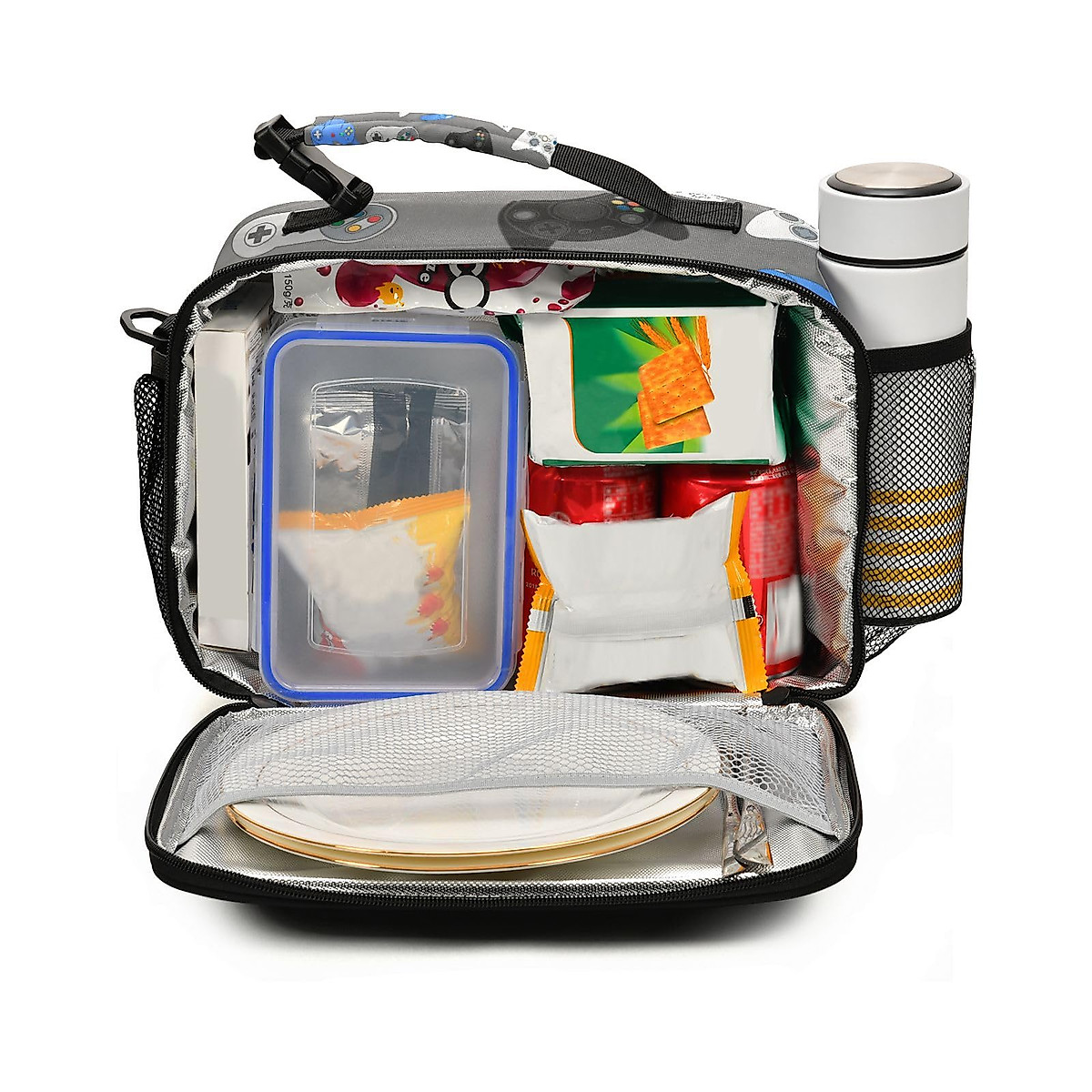 Video Game Controller Lunch Bag for Women Men Gamepad Joystick Insulated Cooler Tote Bag with Adjustable Shoulder Strap Large Capacity Reusable Leakproof Picnic Lunch Box Outdoor for Adult Office