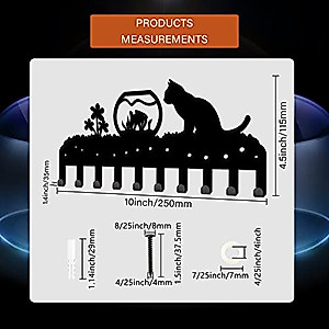 ORIGACH Keys Holder Wall Mounted Big The Cat and Fish Key Hooks for Wall Decorative, Iron Key Rack with 10 Hooks for Front Door Entryway Home and Kitchen, 10 Inches