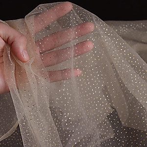 HAVII 60" x 8 Yards Champagne Glitter Tulle Fabric Rolls Sequin Sheer Fabric for Bridal Veil Wedding Arch Backdrop Decor Tutu Skirts DIY Sewing Craft