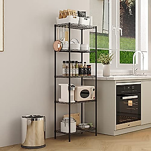 HOMEFORT 5-Shelving Unit,Adjustable Wire Shelving,Metal Wire Shelf with Shelf Liners and Hooks for Kitchen,Closet,Bathroom,Laundry,Black,21" W x 11" D x 59" H