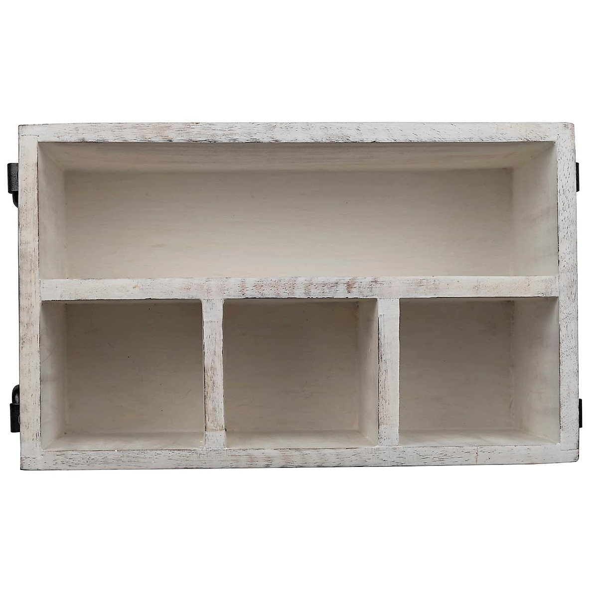 GoCraft 4 Compartment Flatware Caddy, Cutlery Holder, Silverware Condiment Organizer with Napkin Holder for Kitchen, Dining, Picnics, White Washed Mango Wood Caddy with Metal Handles