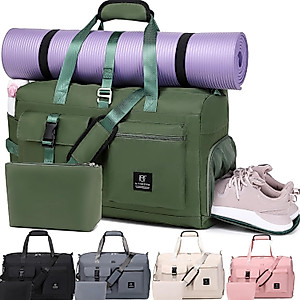 MYHOZEE Travel Yoga Gym Bag for Women, Waterproof Sports Duffel Bag Large Weekender Overnight Bags with Shoes Compartment & Wet Pocket Green