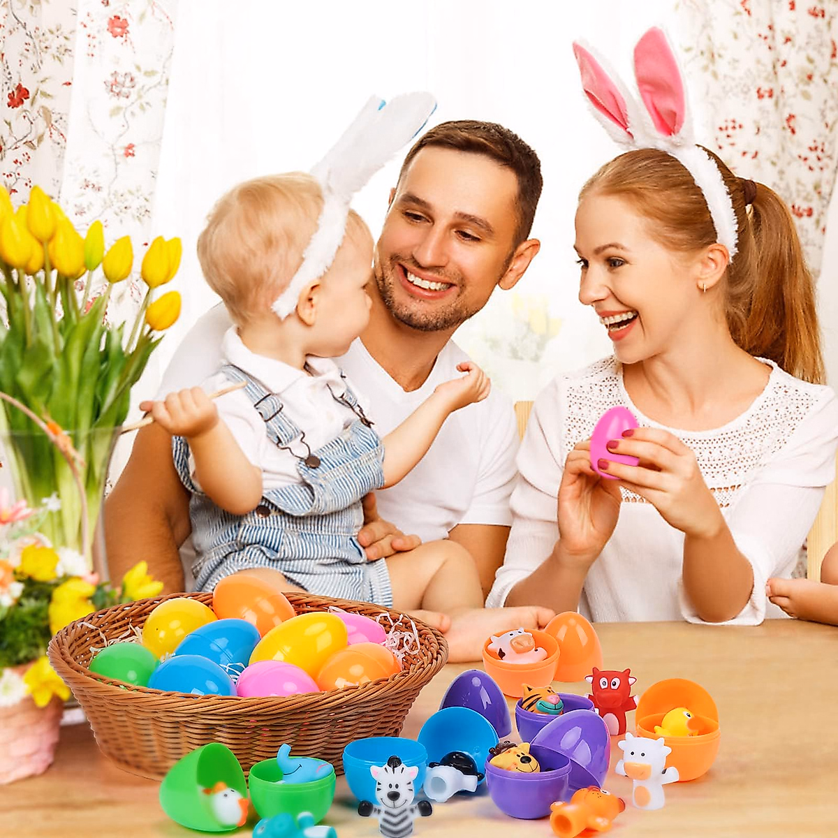 Easter Eggs with Animal Finger Puppets for Easter Eggs Hunt, Easter Basket Stuffers, Party Favors, Classroom Prize Supplies 12pcs