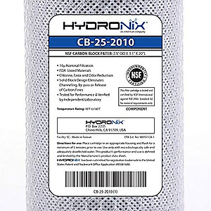 Hydronix HX-CB-25-2010/3 Universal NSF Coconut Activated Carbon Block Water Filter, 2.5" x 20" - 10 Micron - 3 Pack
