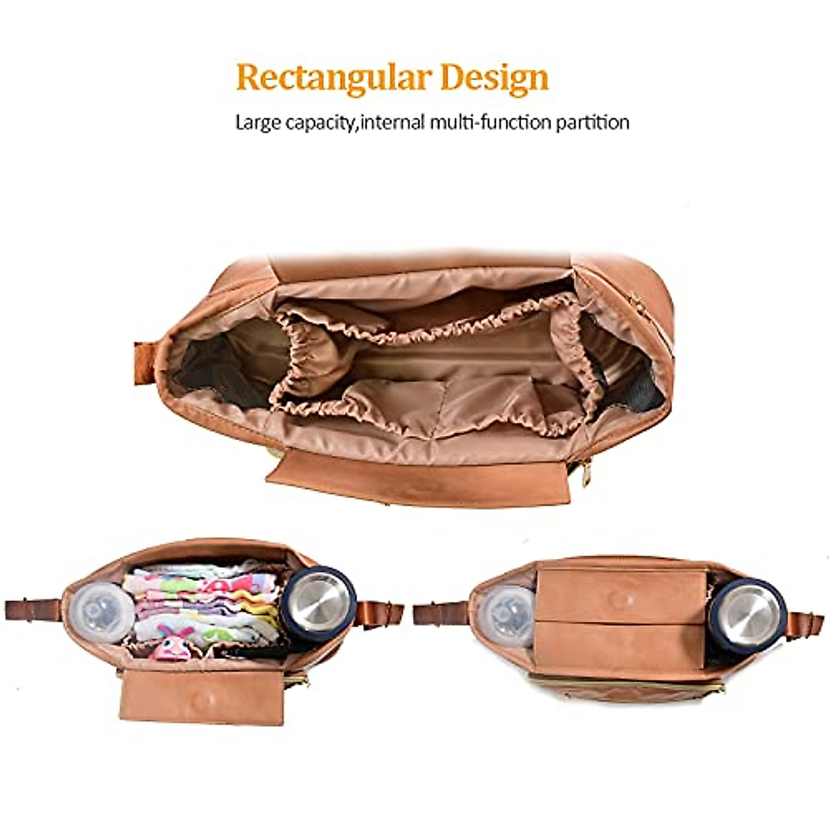 KZNI Leather Baby Stroller Organizer with Insulated Cup Holders,Diaper Storage Secure Straps Pockets for Phone Compact Design Fit All Strollers(brown)