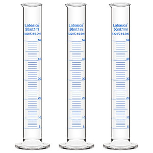 Labasics 3-Pack Borosilicate Glass 50 ml Heavy Wall Graduated Cylinder Measuring Cylinder