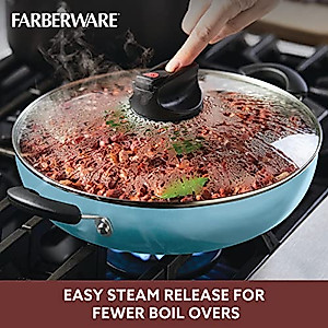 Farberware Smart Control Nonstick Frying/Skillet/Everything Pan with Lid and Side Handles, 11.25 Inch, Aqua