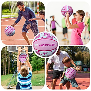 MGZFEZN Youth Basketballs Size 5 Rubber Game Outdoor 27.5 Basketball for Kids Play School Games Indoor Outdoor Park Beach & Pool with Pump(Pink)