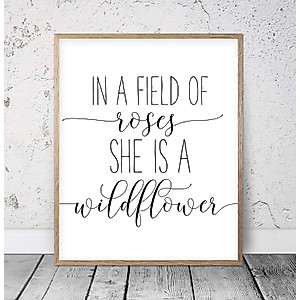 Wood Pallet Plaque with Frame in a Field of Roses She is a Wildflower, Girls Nursery Wall Art, Nursery Prints, Girls Room Decor Nursery Quotes Baby Girl Quote Sign