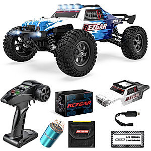 BEZGAR HM124 Brushless RC Car - 1:12 Scale 52+KM/H High Speed RC Truck, 4x4 Offroad Waterproof for All Terrains, Hobby Grade Remote Control Truck for Adults and Kids Boys with Rechargeable Battery