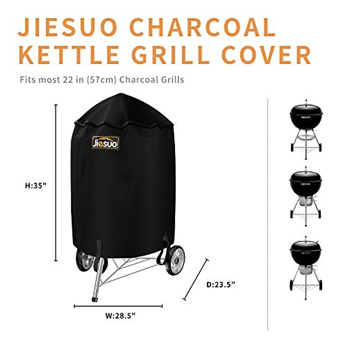 Jiesuo BBQ Grill Cover for Weber Charcoal Kettle: Heavy Duty Waterproof 22 Inch Weather Resistant Barbeque Grill Covers