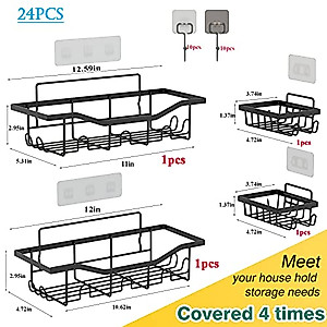 JIANGBAI 24-Pack,Shower Caddy Shelf Organizer Rack with Soap Dish Holder, Adhesive Shower Organizer No Drilling,Rack Wall Mounted Shower Shelves, Self Adhesive Hook (black)