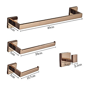 Rose Golden Towel Rack 4 Piece Set 40cm Bathroom Bathroom Hardware Nail Installation Toilet Paper Holder Washcloth Hook for Bath,Rose Golden 40cm,T