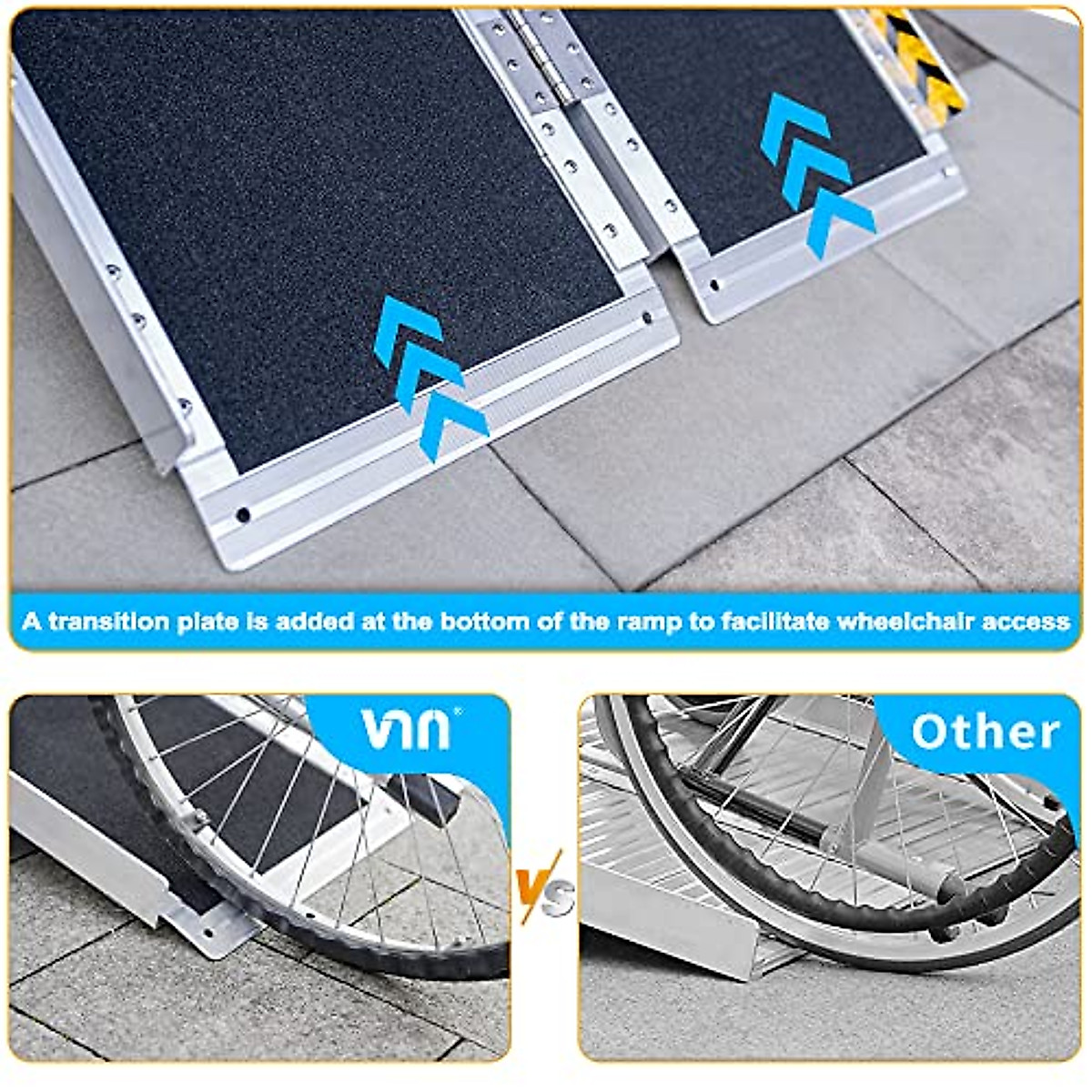 VNN Portable Wheelchair Ramp 4FT, Non-Slip Aluminum Folding Handicap Ramp, Door Threshold Wheelchair Ramps for Home, Wheel Chair Ramp for Home Steps, Scooter Ramp for Car, Doorways, Curbs, Stairs