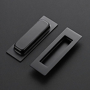 Ravinte 4 Pack Black Sliding Closet Door Handles Black Flush Pulls 4.72in Length Recessed Finger Pulls for Sliding Barn Door Sqaure Cabinet Pulls Stainless Steel