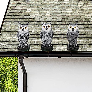 Hausse 3 Pack Fake Horned Owl Decoy, Plastic Owl, Halloween Decoration for Outdoor Garden Yard, White & Black
