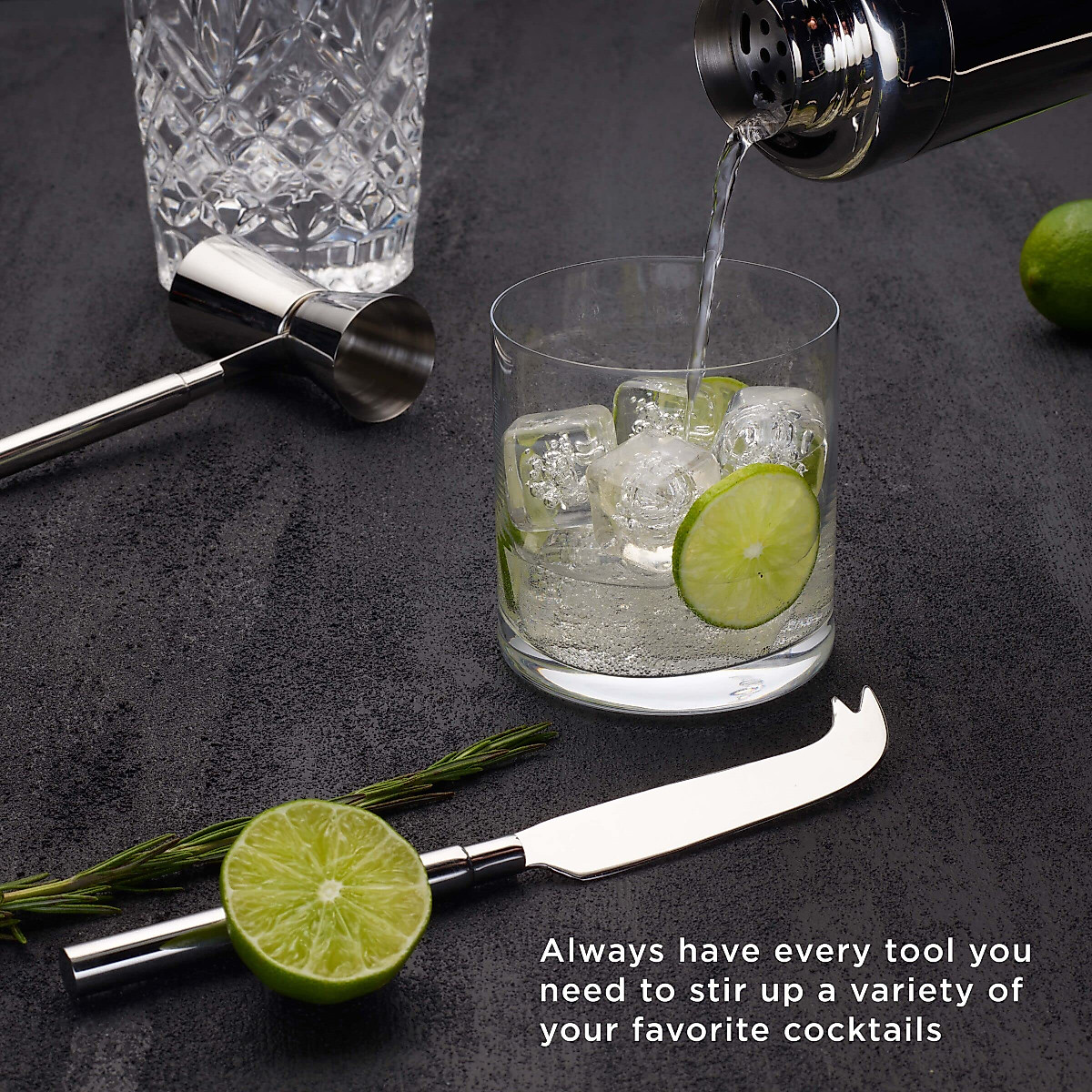 Mikasa Bliss Bar Tool Set with Wooden Stand, 8 Piece, Stainless Steel