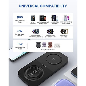 Dual Wireless Charger for Samsung Galaxy Watch and Phone, Duo Charging Pad for Galaxy Watch 5/4/3,Active 2/1,Charging Station for Galaxy Buds 2/+/Pro/Live (Black)
