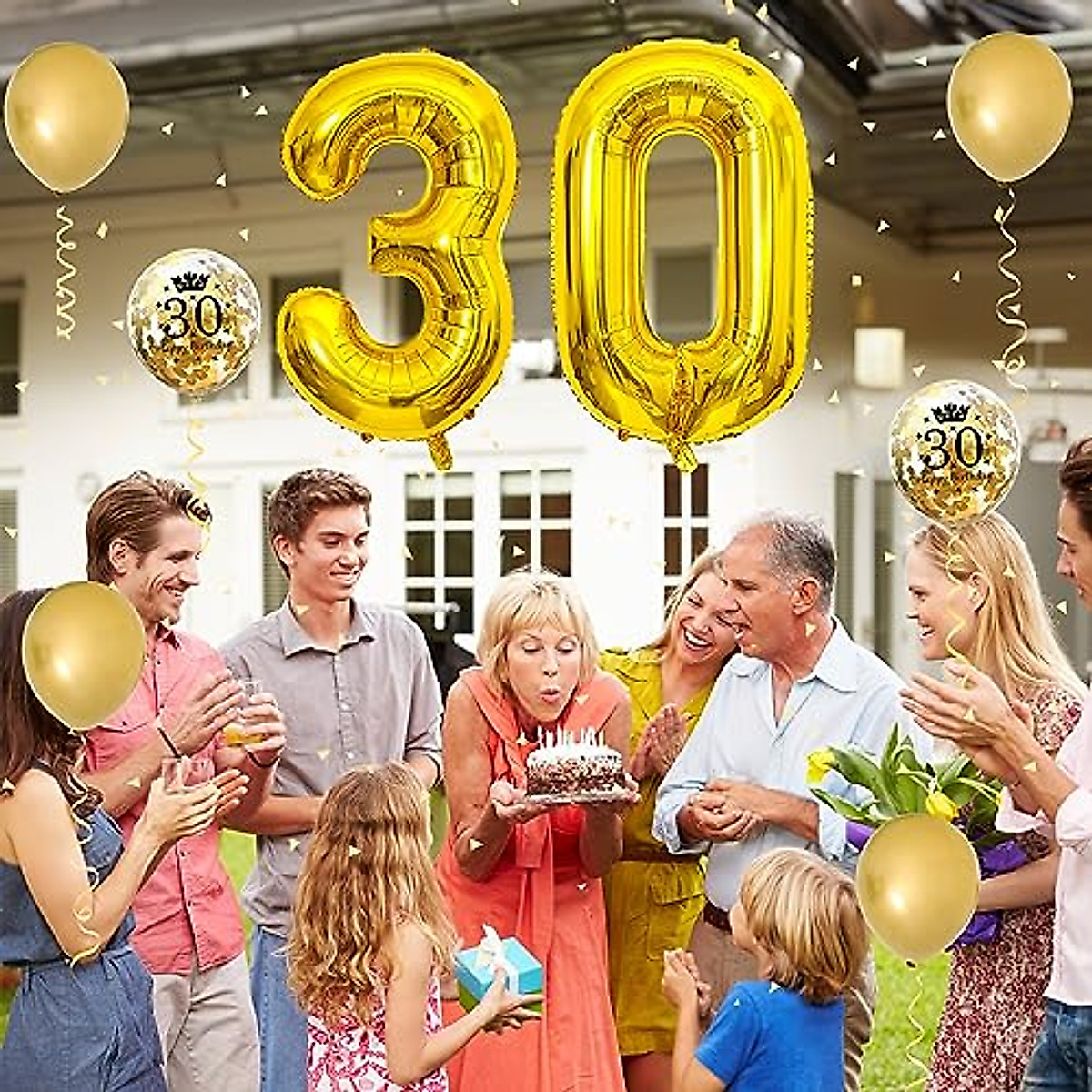 30th Birthday Decorations Men, 30th Birthday Party Decorations with Giant Foil Number 30 Balloon Birthday Confetti Latex Balloons Metallic Gold Balloons for Women 30 Years Old Birthday Balloons Decor