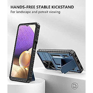 Case for Samsung Galaxy A32 5G: Military-Grade Drop Proof Protection Rugged Protective Shockproof TPU Textured Bumper Armor Design A32 5G Phone Cover with Built in Kickstand & Slide (Blue)