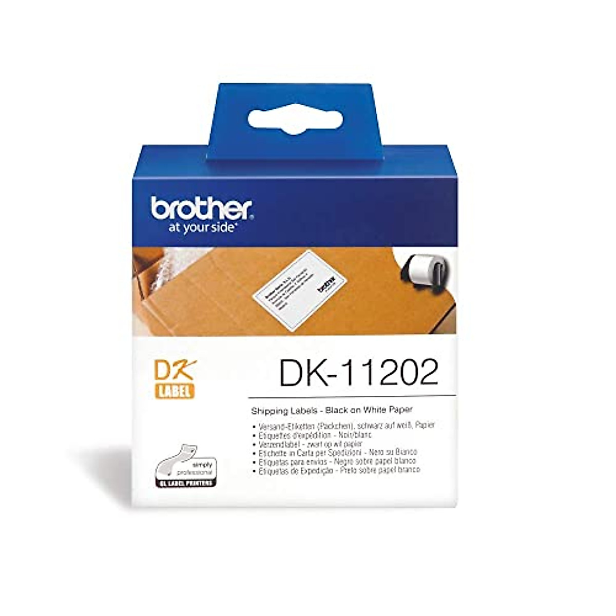 Brother DK-11202 Label Roll, Shipping Labels, Black on White, 300 Labels, 62 mm (W) x 100 mm (L), Brother Genuine Supplies